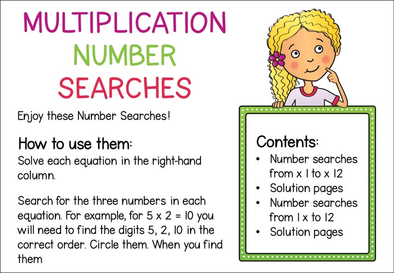 Multiplication Facts Number Searches for Times Tables Math Practice ...
