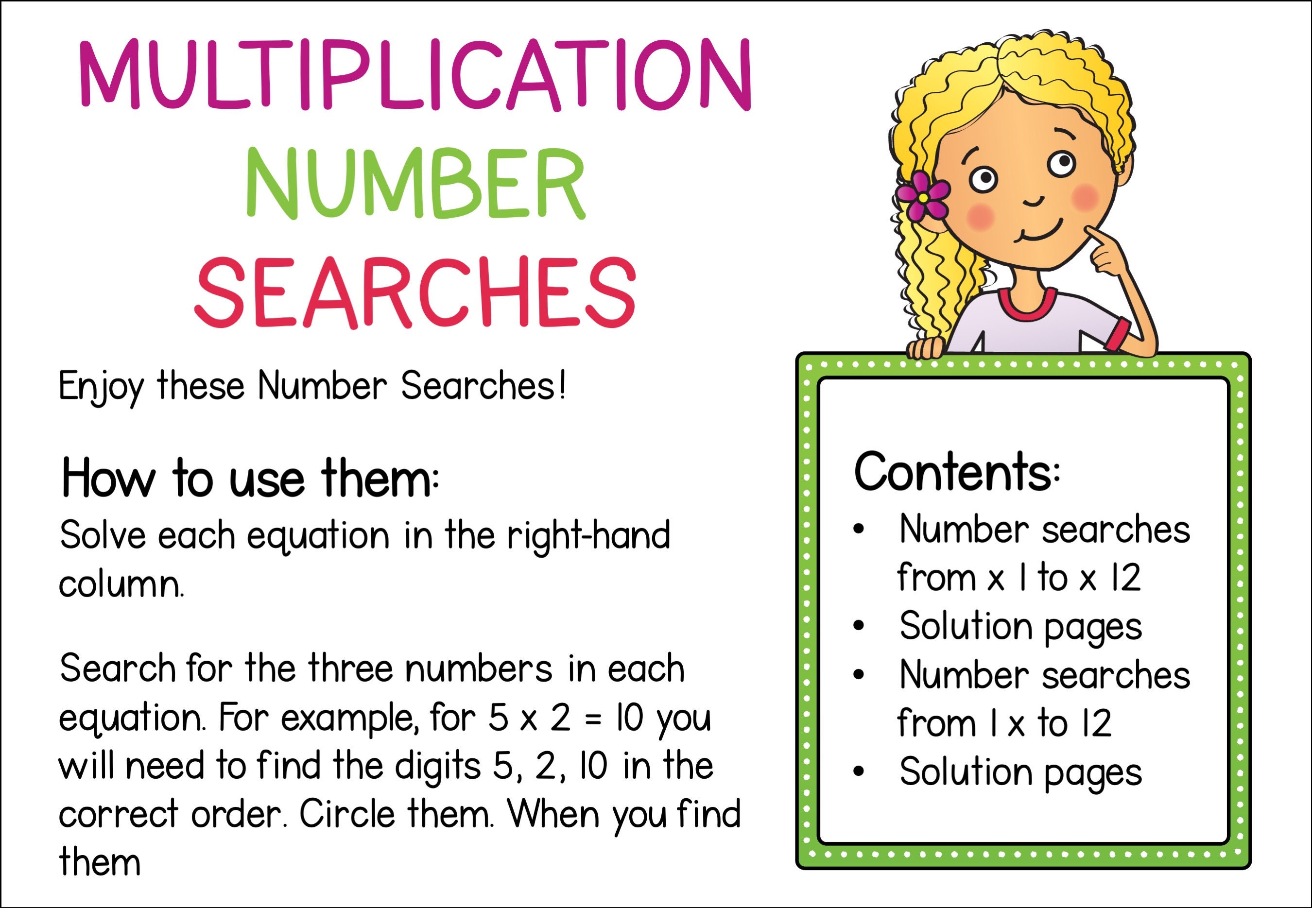 Multiplication Facts Number Searches for Times Tables Math Practice ...