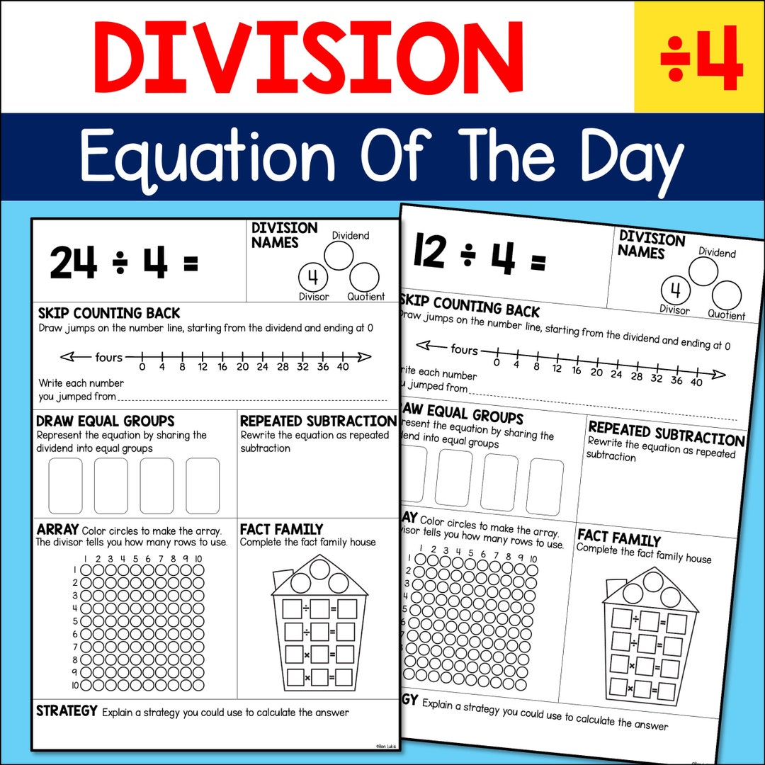 Divide by 4 Practice Math Worksheets, Division Equation of the Day ...