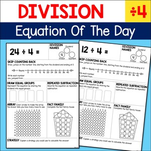 Divide by 4 Practice Math Worksheets, Division Equation of the Day ...