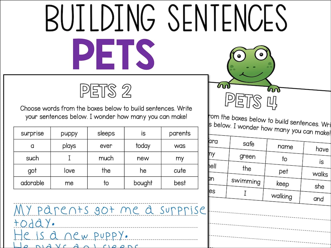 Building Sentences Using Words, Writing Sentences About Pets, Printable ...