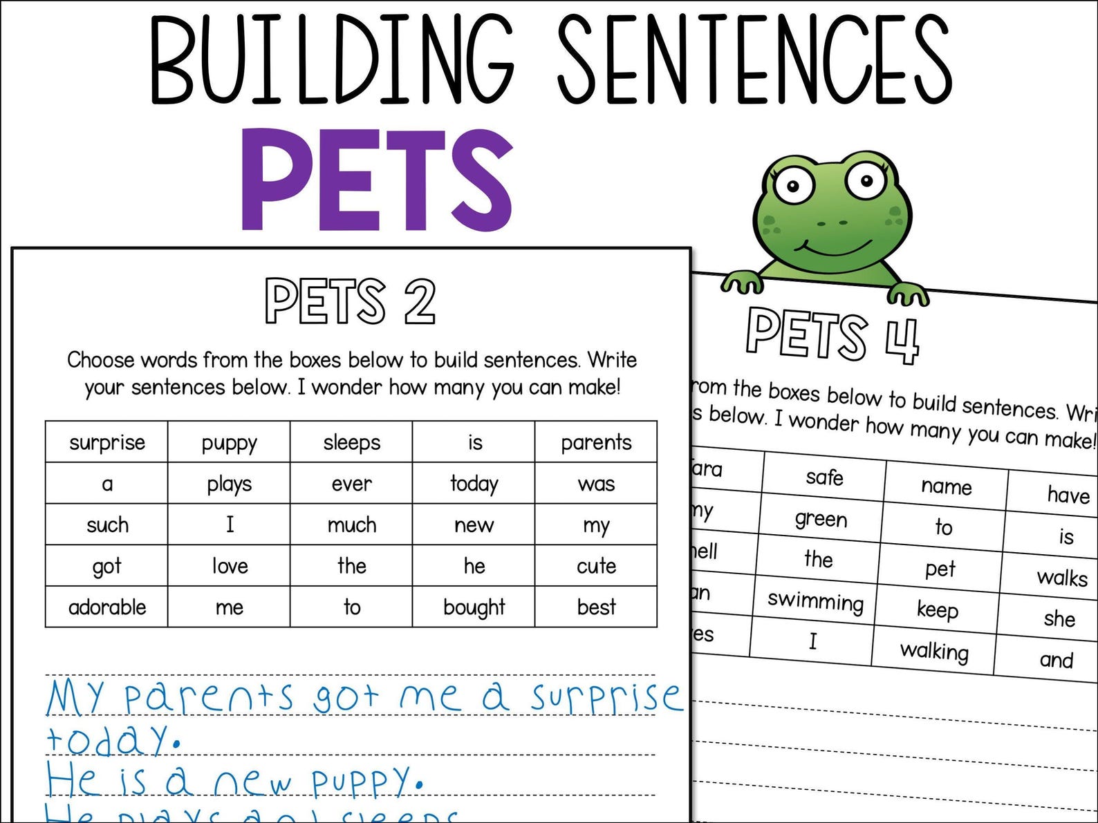 Building Sentences Using Words, Writing Sentences About Pets, Printable ...