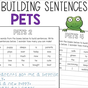 Building Sentences Using Words, Writing Sentences About Pets, Printable ...