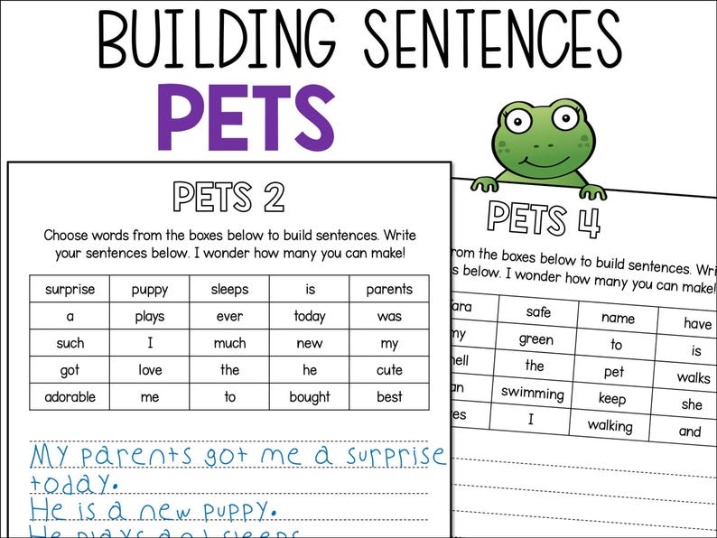Building Sentences Using Words, Writing Sentences About Pets, Printable ...