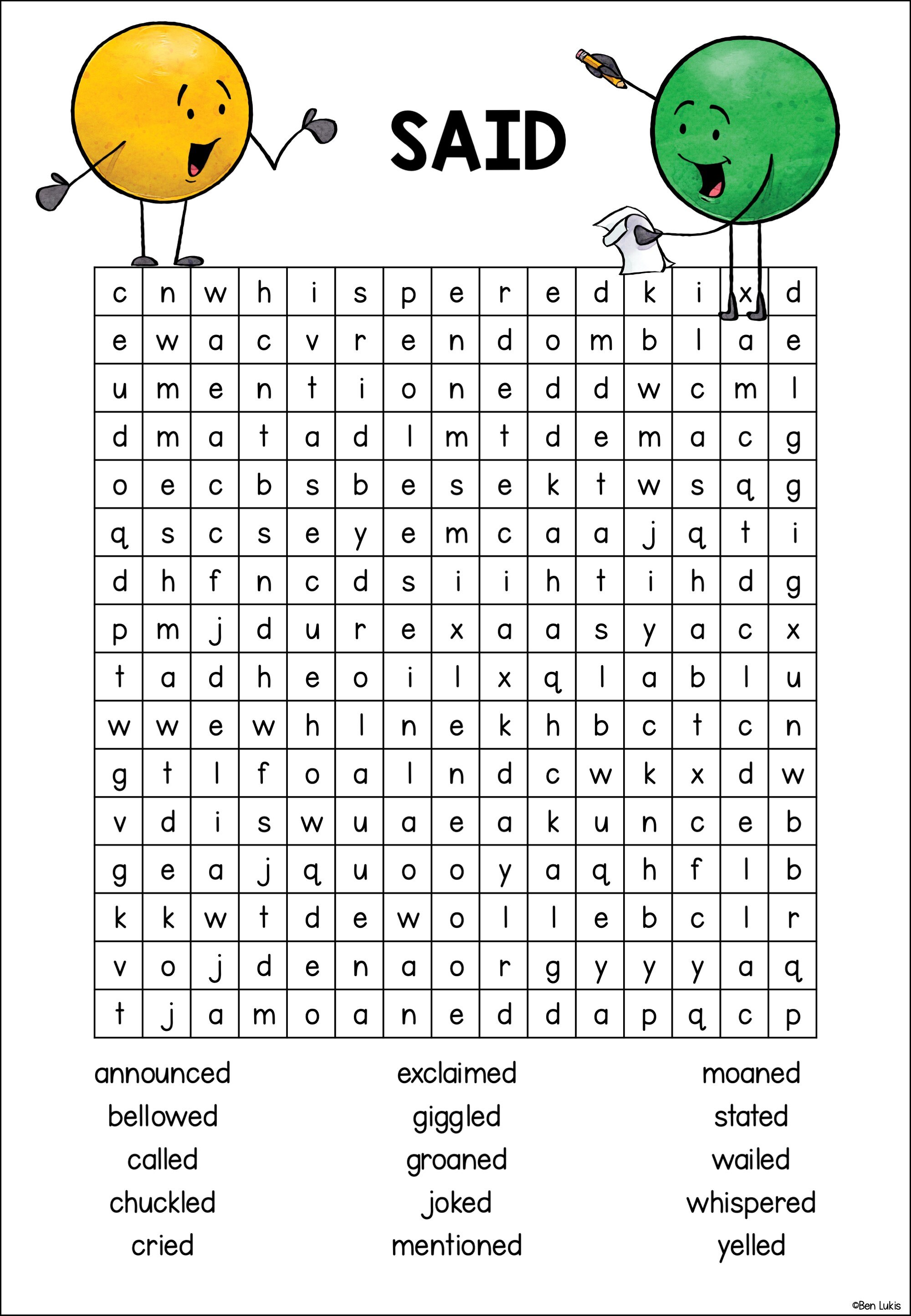 Word Searches of Other Words for Big, Little, Good, Said, Happy, Sad ...