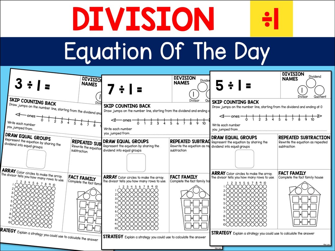Divide by 1 Practice Math Worksheets, Division Equation of the Day ...