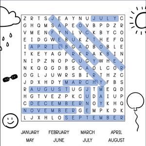 Word Search Puzzles for Days of Week, Months of the Year, Time Word ...