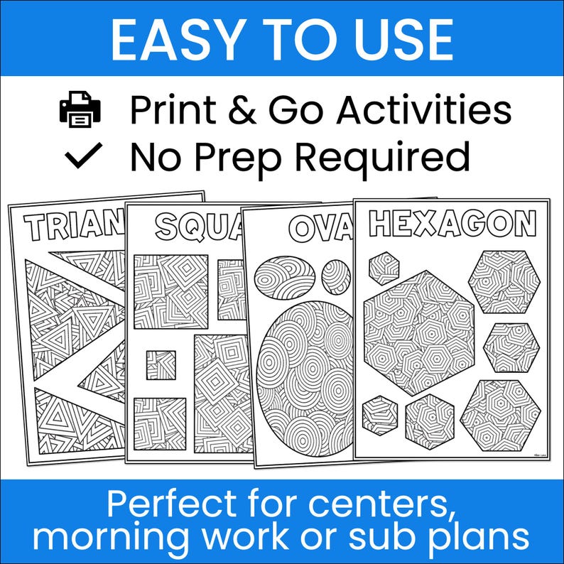 2D Shapes Coloring Pages, No Prep Geometry Worksheets, Math Art ...