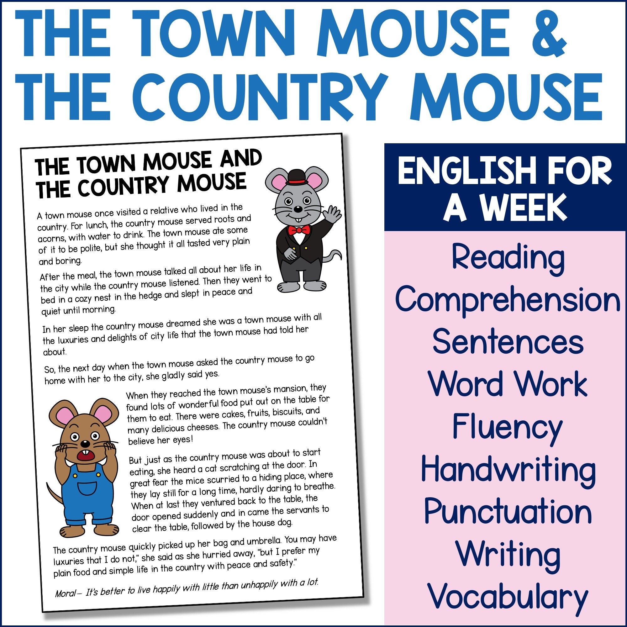 The Town Mouse and the Country Mouse Aesop Fables Activities - Etsy