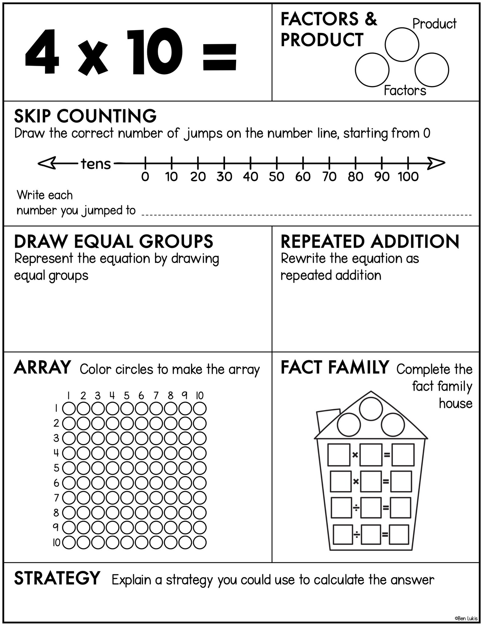 10 Times Table Multiplication Equation of the Day Practice Worksheets ...