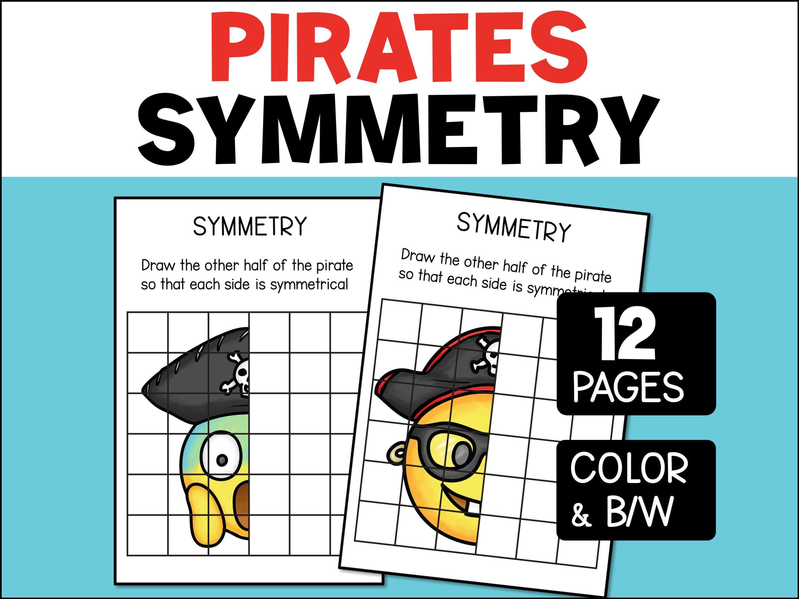 Pirate Symmetry Art and Math Worksheets, Pirate Drawing Geometry ...