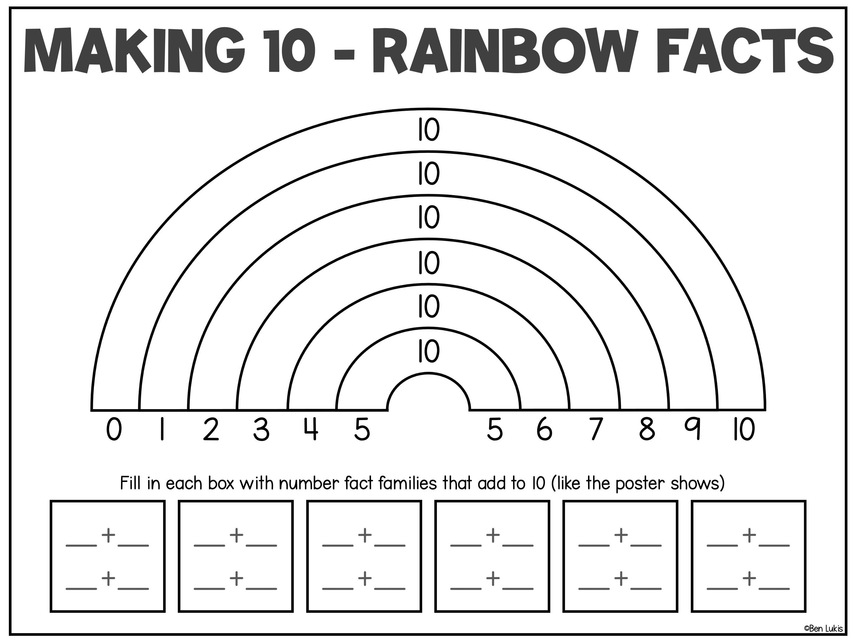 Addition to 10 Number Bonds Printable Poster and Math Fluency Worksheet ...