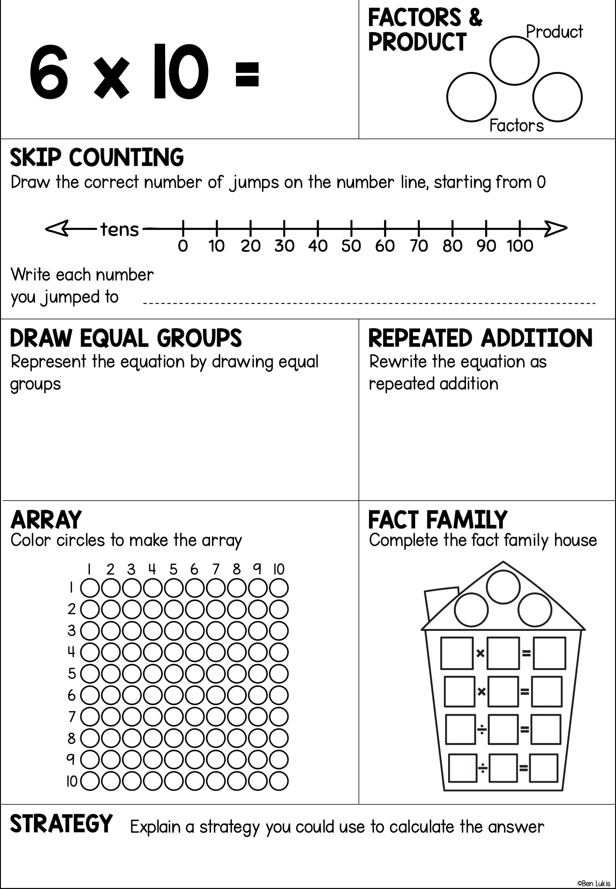 10 Times Table Multiplication Equation of the Day Practice Worksheets ...
