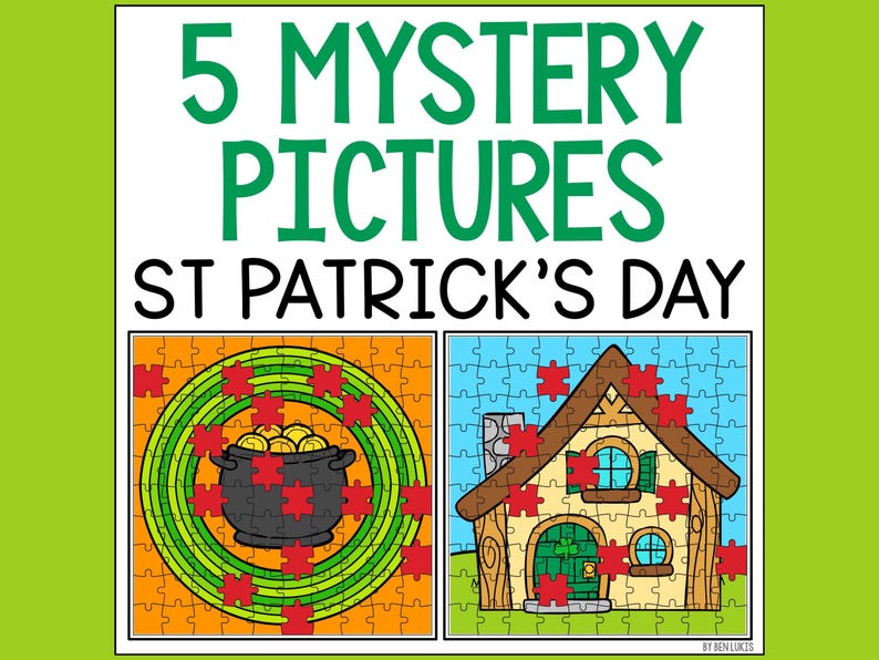 St Patricks Day Mystery Picture Reveal Puzzles for Kids, Images to ...