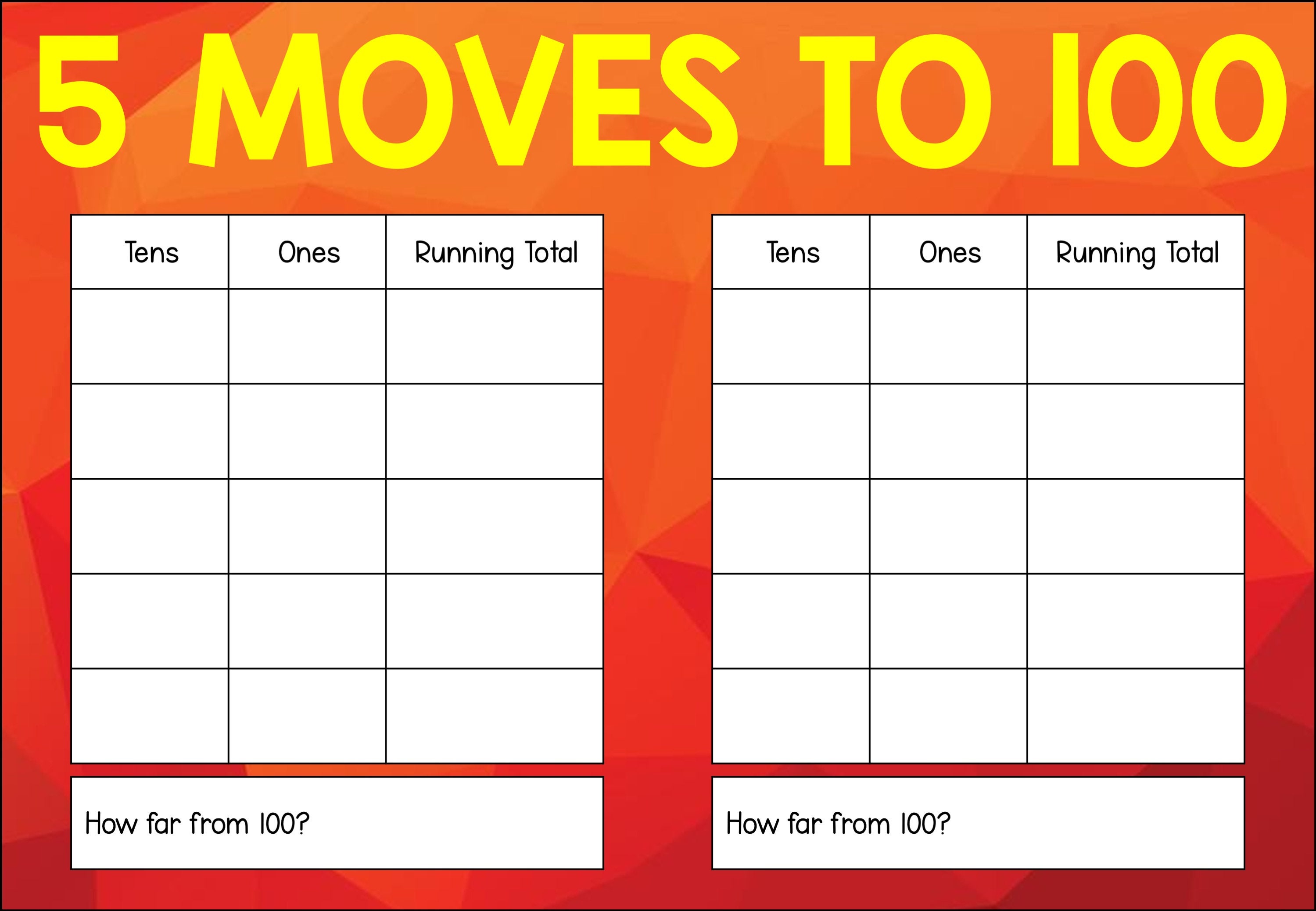 Place Value Math Game, 5 Moves to 100, Place Value and Addition to 100 ...
