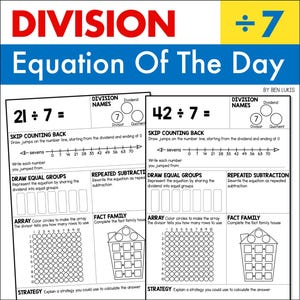 Divide by 7 Practice Math Worksheets, Division Equation of the Day ...