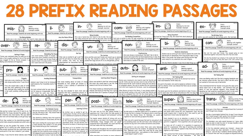Prefix and Suffix Morphology Reading Passages for Kids Learning About ...
