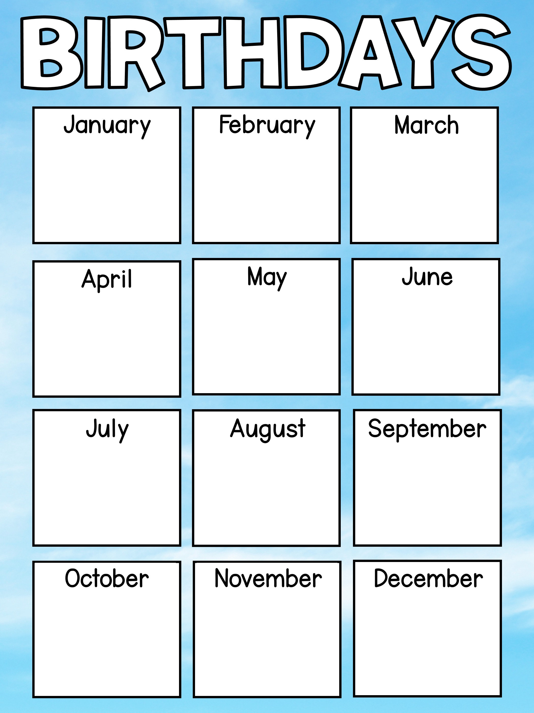 Birthday Chart Posters for Home or School, Birthday Tracker for Early ...