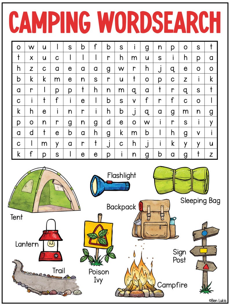 Camping Activity Pages, Word Search, Maze (printable PDF) - Etsy