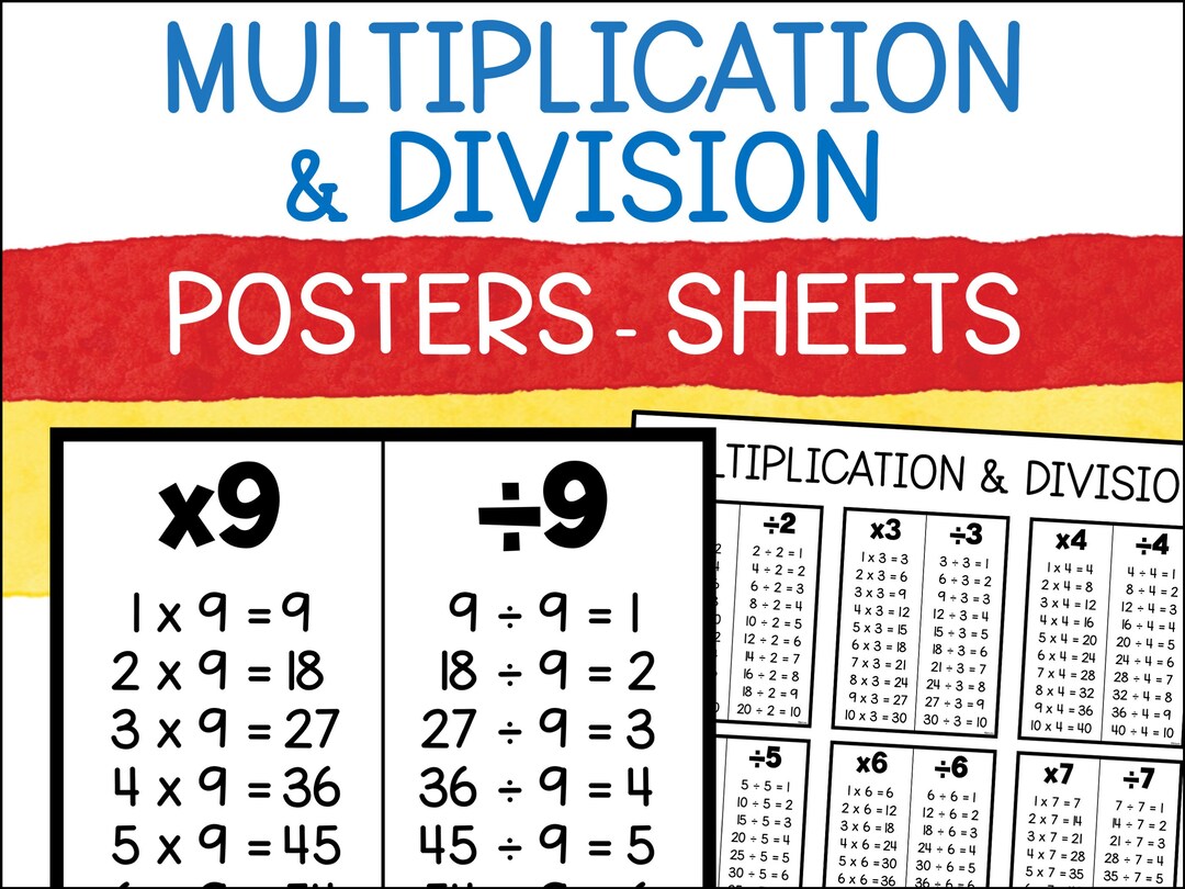 Multiplication & Division Math Posters and Reference Sheets, Times ...