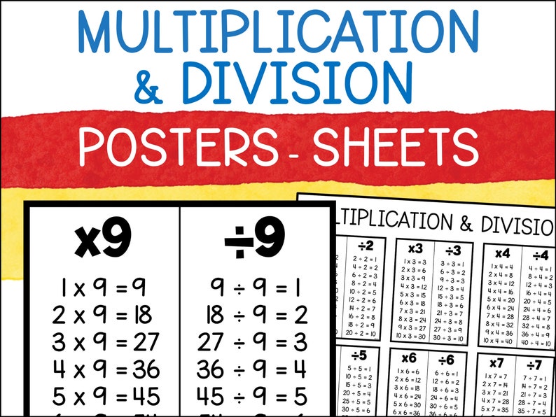 Multiplication & Division Math Posters and Reference Sheets, Times ...