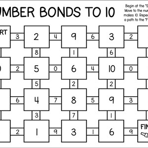 Addition Math Mazes for Kids, Number Bonds to 10 and 20, Printable PDF ...