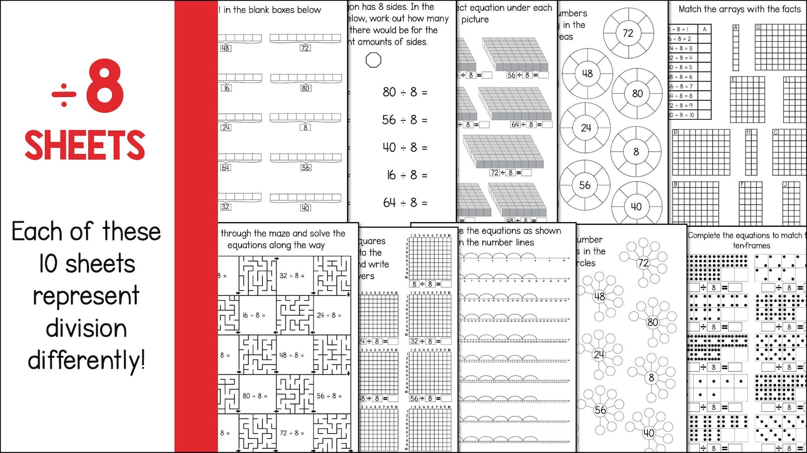 Divide by 8 Worksheets, Grade 3-5, Math Activities (PDF) - Etsy