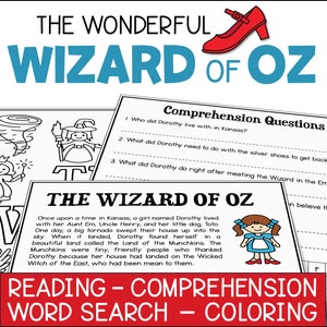 The Wonderful Wizard of Oz Reading, Comprehension, Word Search ...