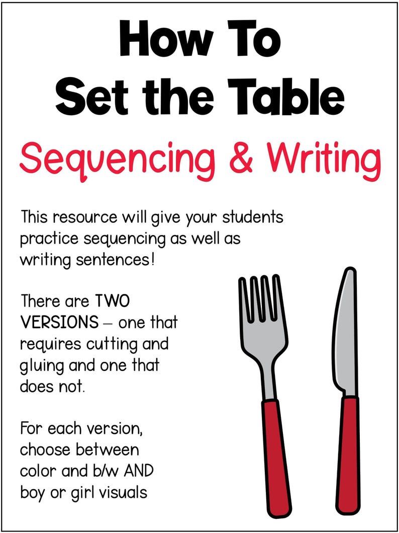 How to Set the Table Writing Activity, Sequencing Printable (PDF ...