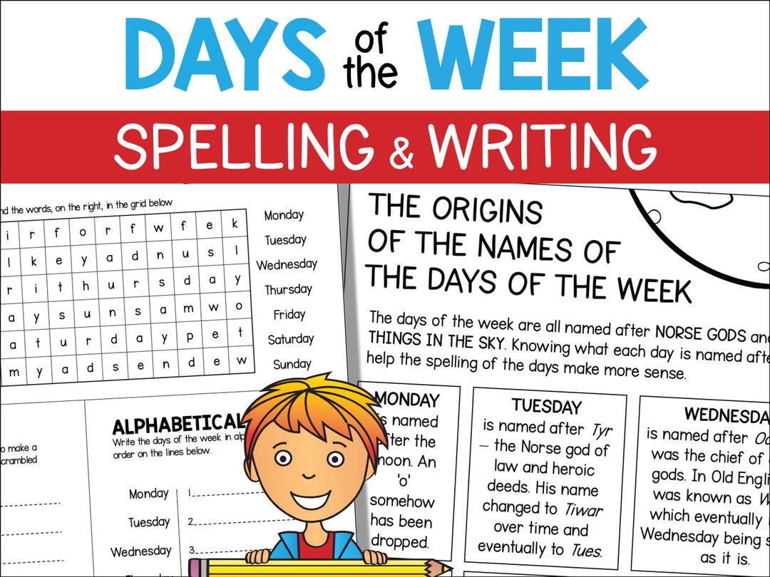 Days of the Week Spelling and Writing Activities, Day Names Literacy ...
