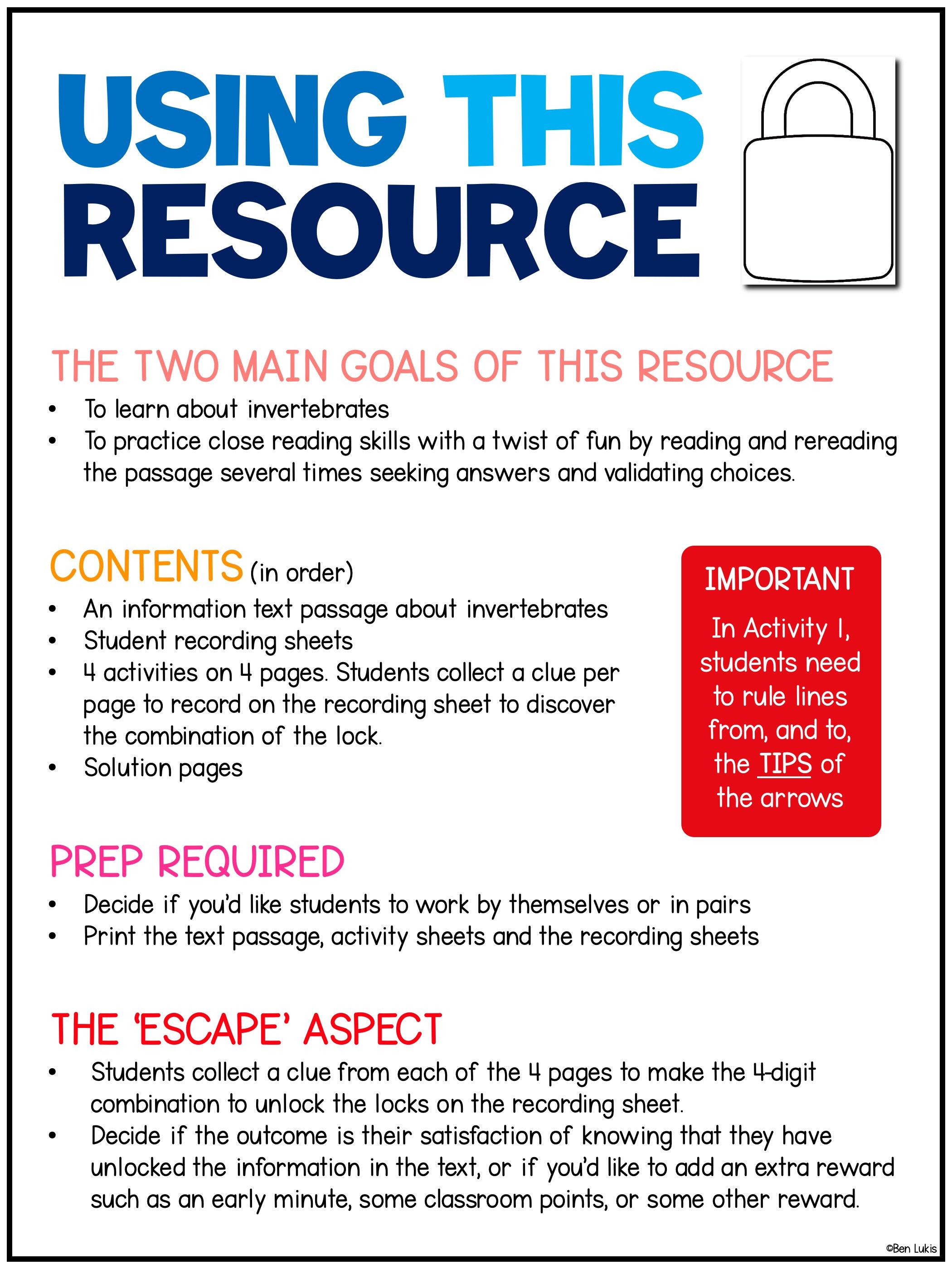 Invertebrates Escape Room for Kids, Educational Game Printable PDF ...