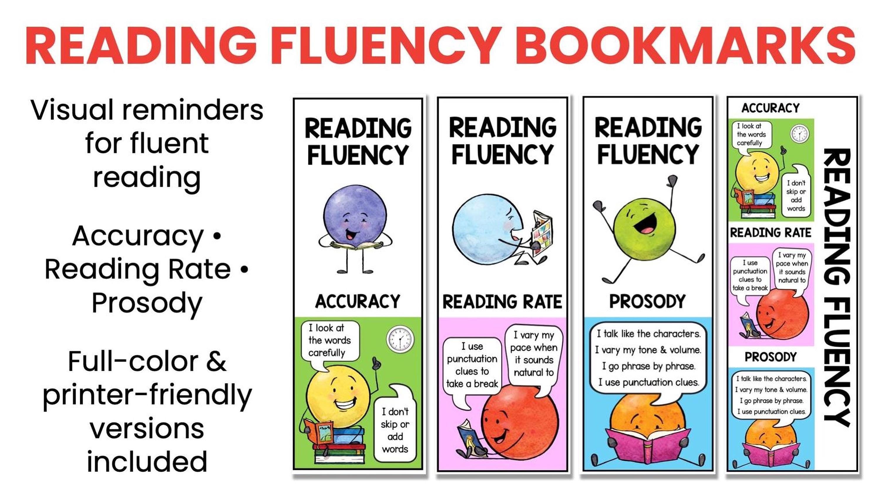 Reading Fluency Bookmarks for Kids | Printable Reading Strategy Visual ...