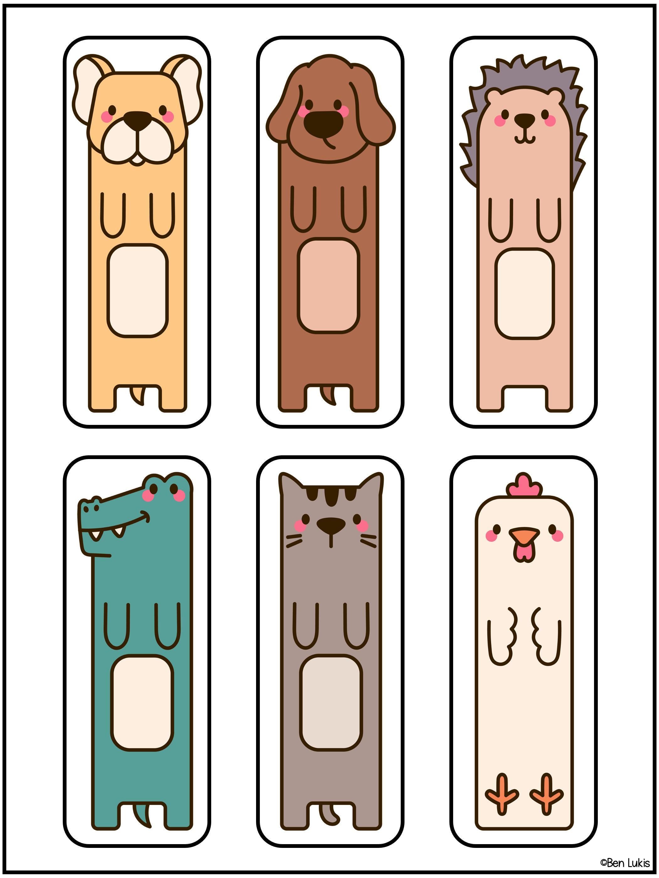 Printable Animal Bookmarks Coloring for Kids, Cute Bookmark Gifts for ...