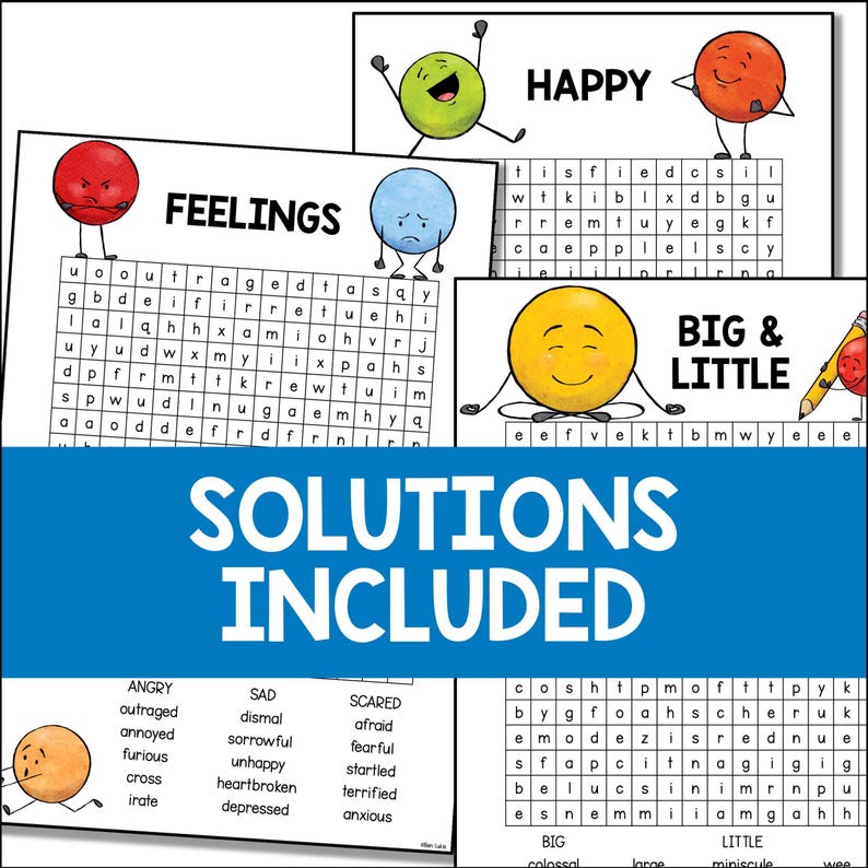 Word Searches of Other Words for Big, Little, Good, Said, Happy, Sad ...