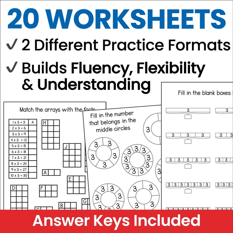 3 Times Table Multiplication Worksheets, 3rd Grade Math Fluency ...