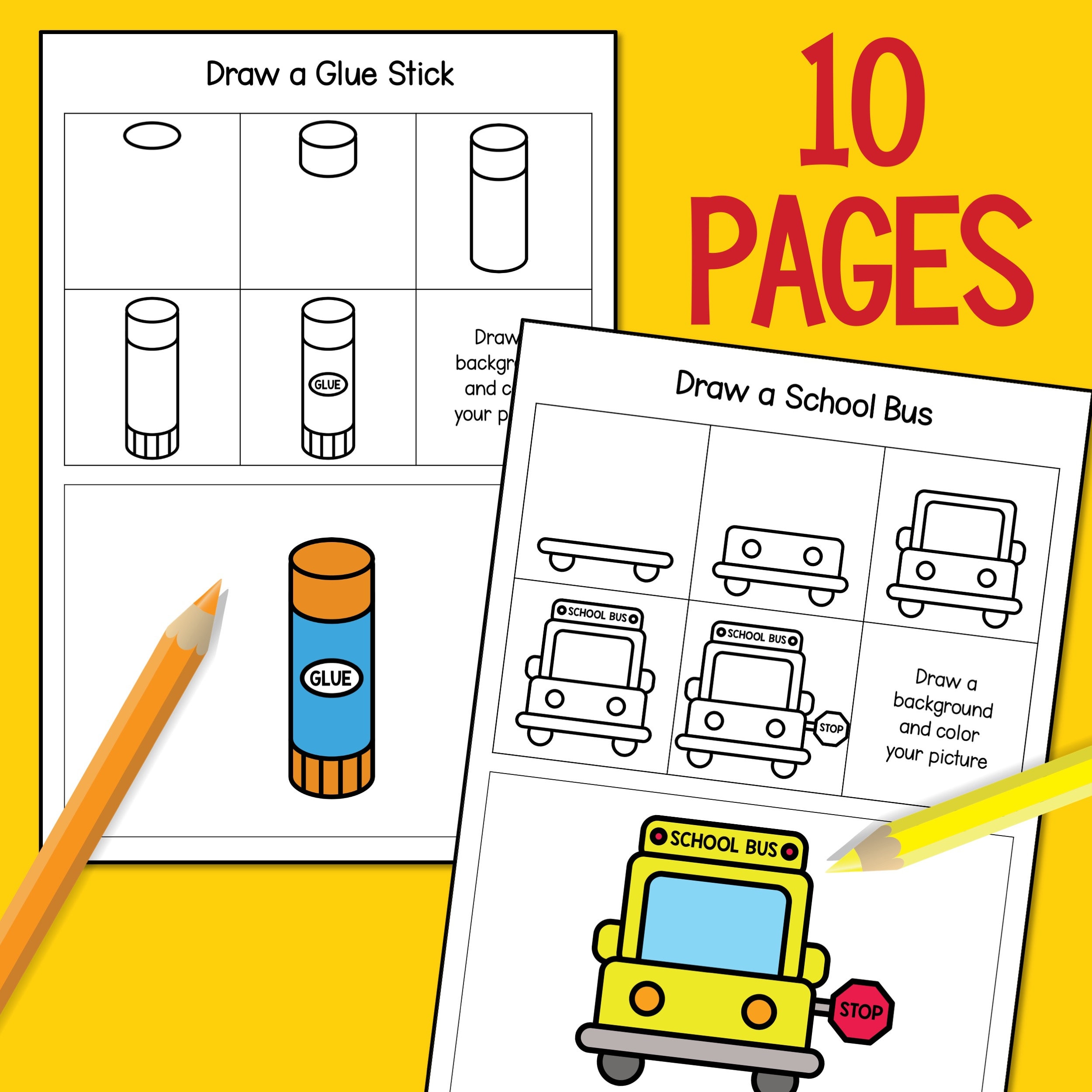 Back to School Directed Drawing Worksheets With Step by Step Drawing ...