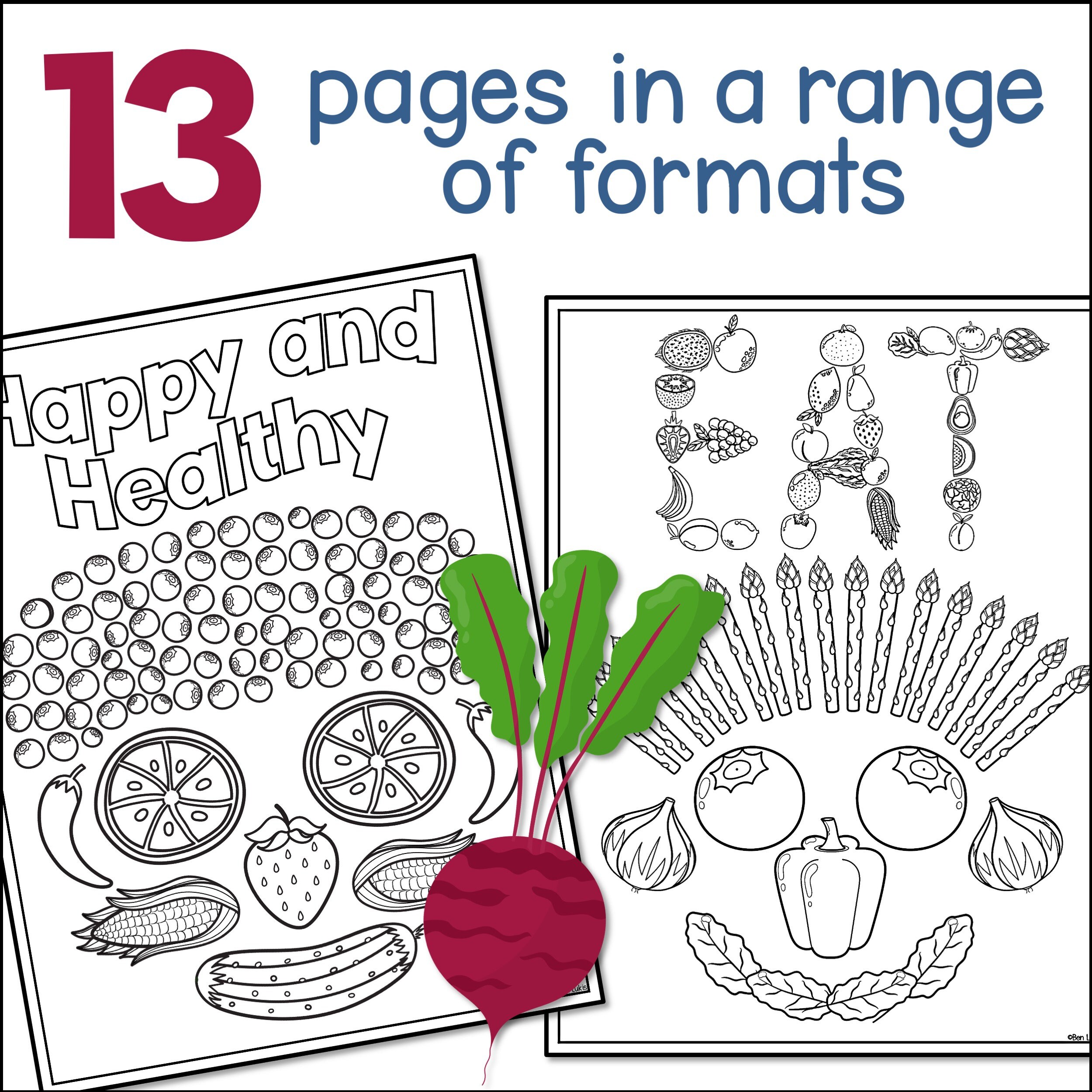 Kids Fruit and Vegetable Coloring Pages, Printable PDF, Educational ...