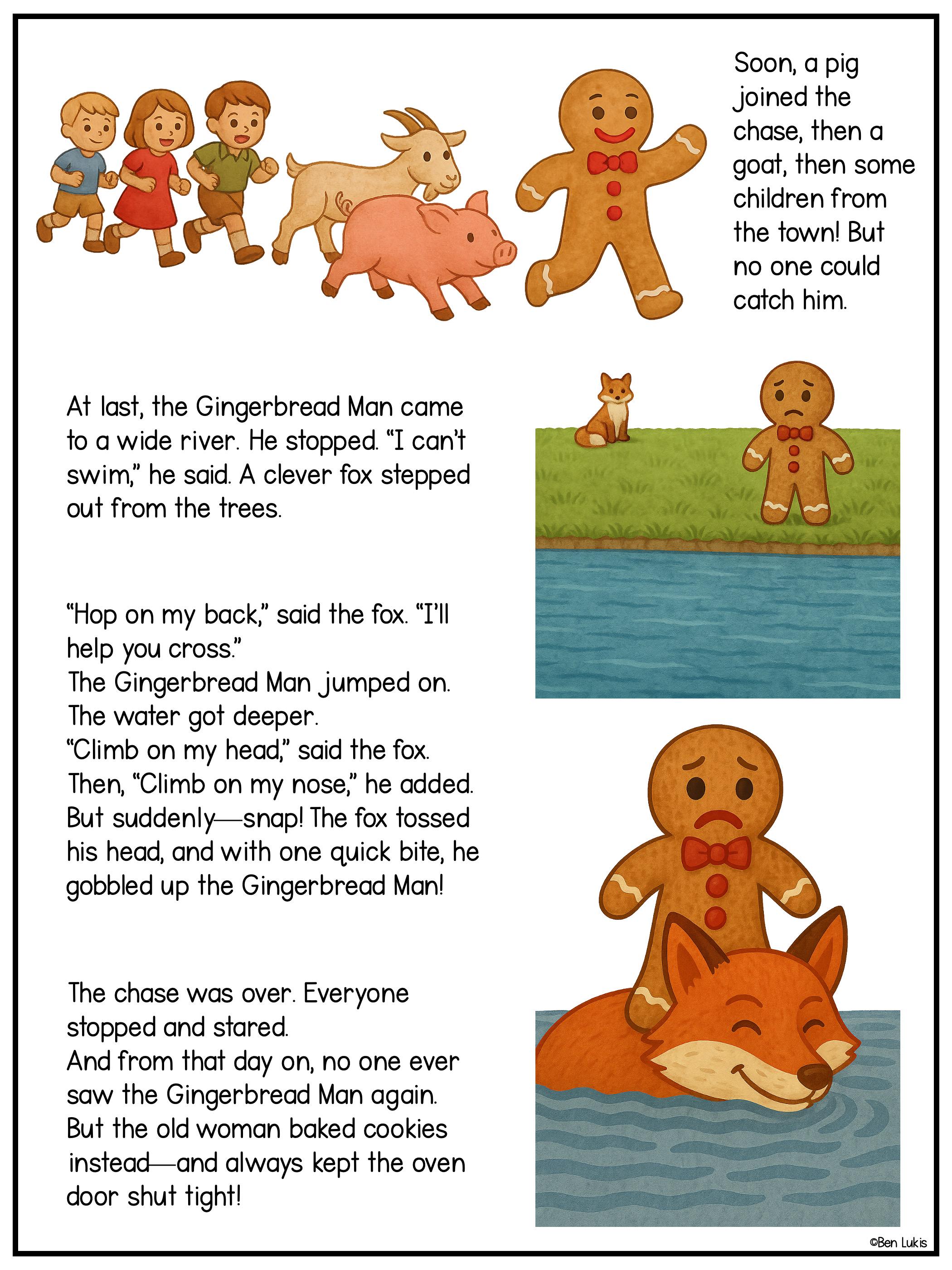 The Gingerbread Man Reading Passages, Fairy Tale to Read, Stories and ...