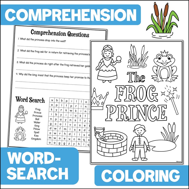 The Frog Prince Activity Pack, Reading Comprehension Worksheets, Word ...