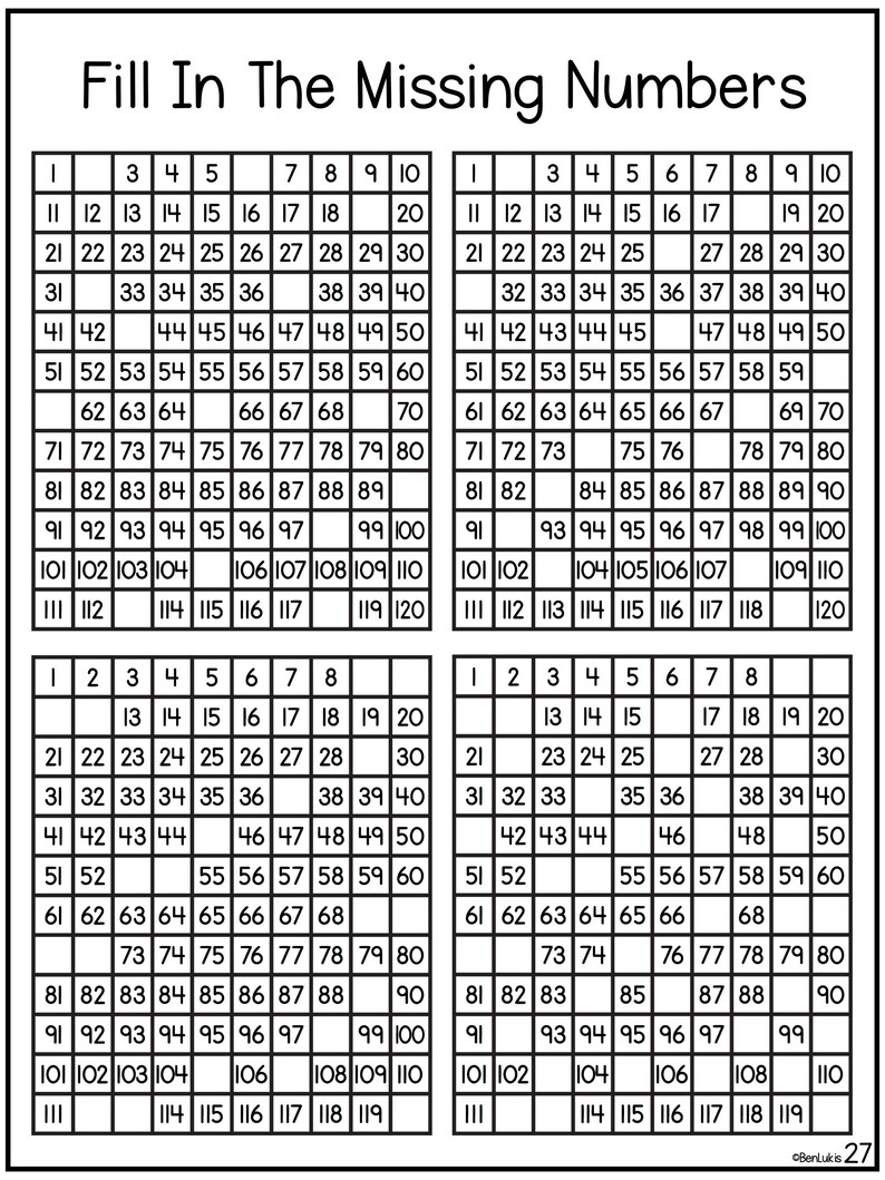 Place Value to 120 Worksheets, Educational Missing Numbers Worksheets ...