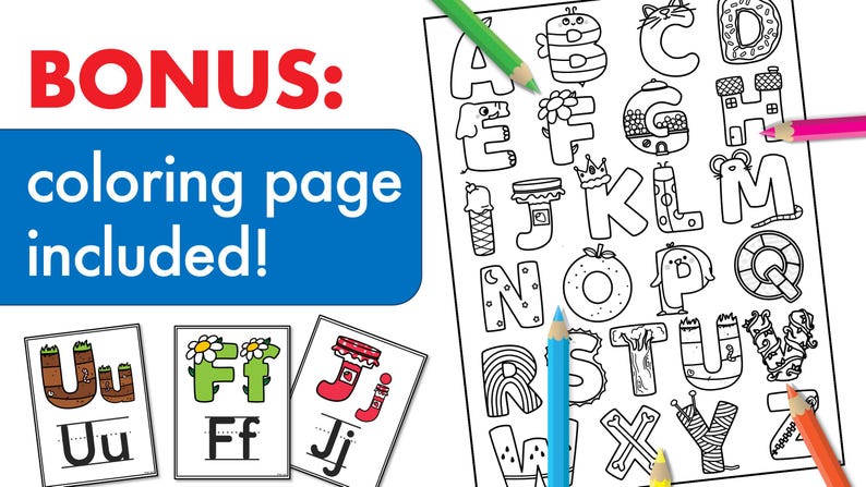 ABC Alphabet Posters Flashcards & Coloring Page, ELA Literacy ...