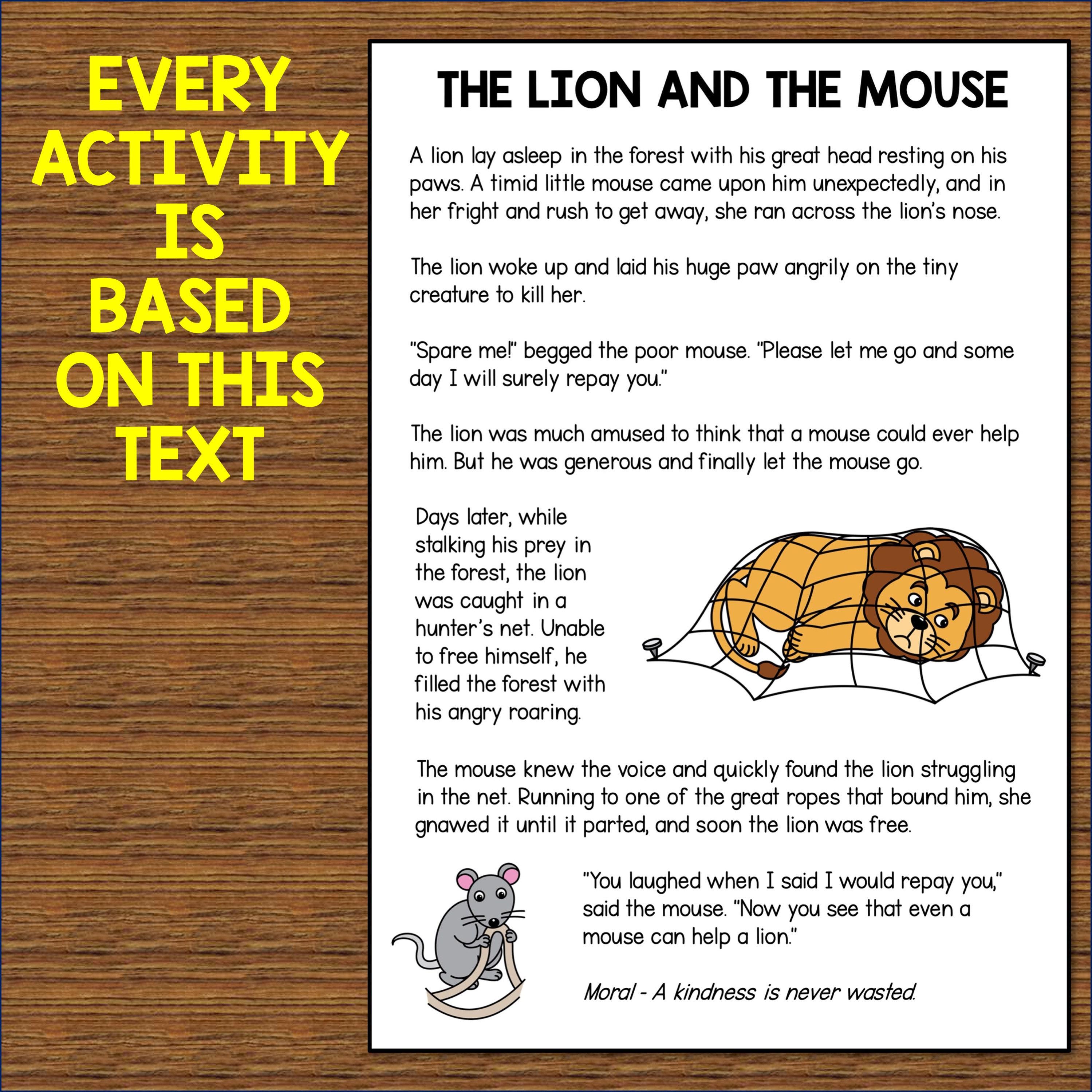 The Lion and the Mouse, Aesop's Fables Activities, Literacy for A Week ...