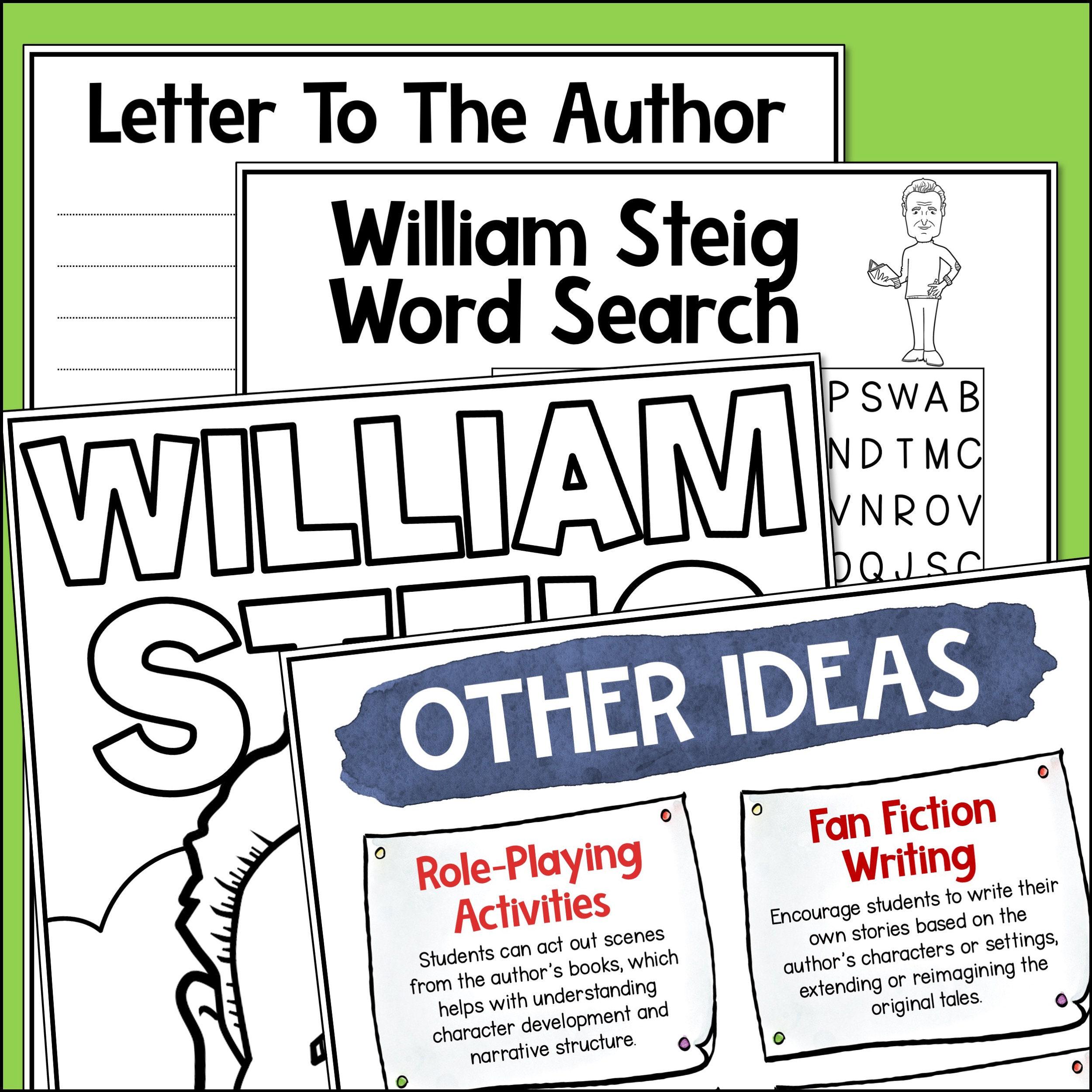 William Steig Author Study Worksheets, Homeschool and Teacher Resource ...
