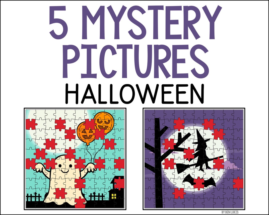 Halloween Mystery Picture Reveal Puzzles for Kids Images to - Etsy