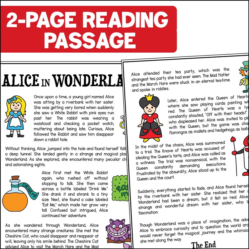 Alice in Wonderland Reading Activities Pack, Comprehension, Word Search ...