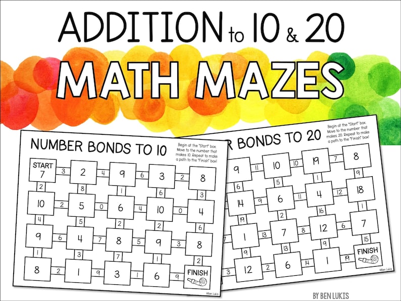 Addition Math Mazes, Number Bonds to 10 and 20 (printable PDF) - Etsy