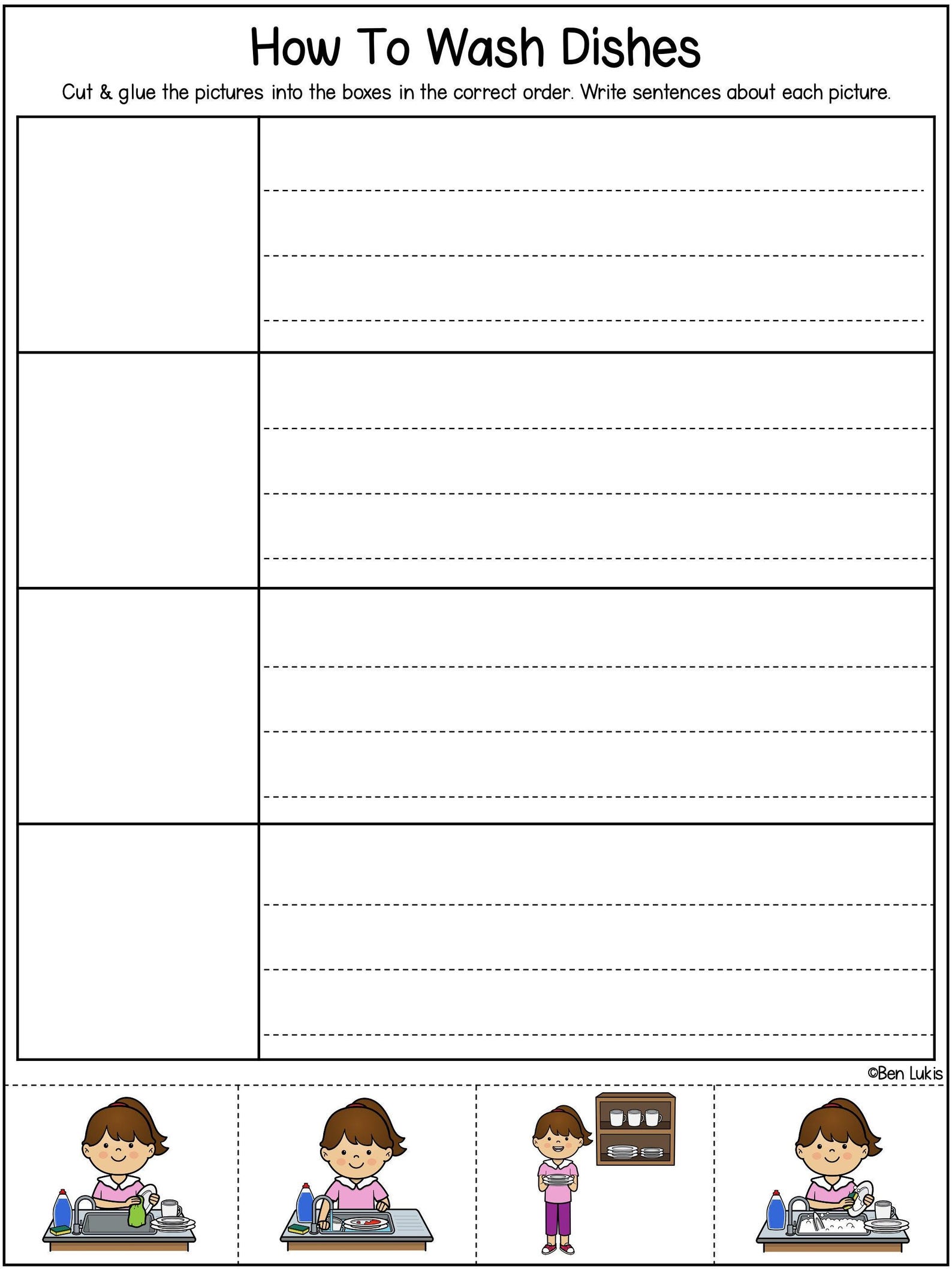 How to Wash Dishes Sequencing Writing Practice, Homeschool Activity ...