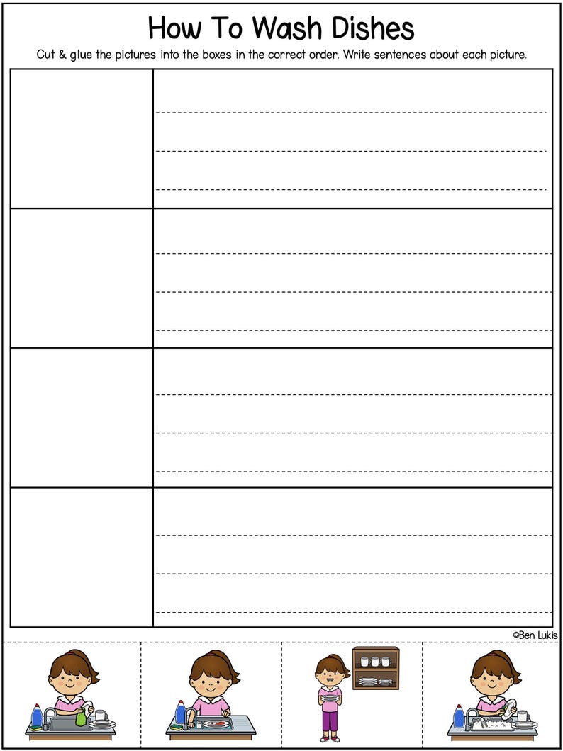 How to Wash Dishes Sequencing Writing Practice, Homeschool Activity ...