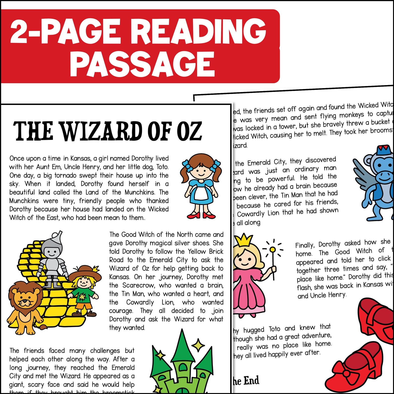 Wizard of Oz Printable Activity Pack, Reading Comprehension, Coloring ...