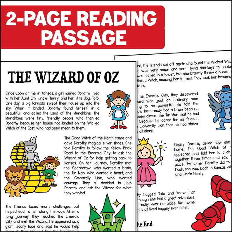 The Wonderful Wizard of Oz Reading, Comprehension, Word Search ...